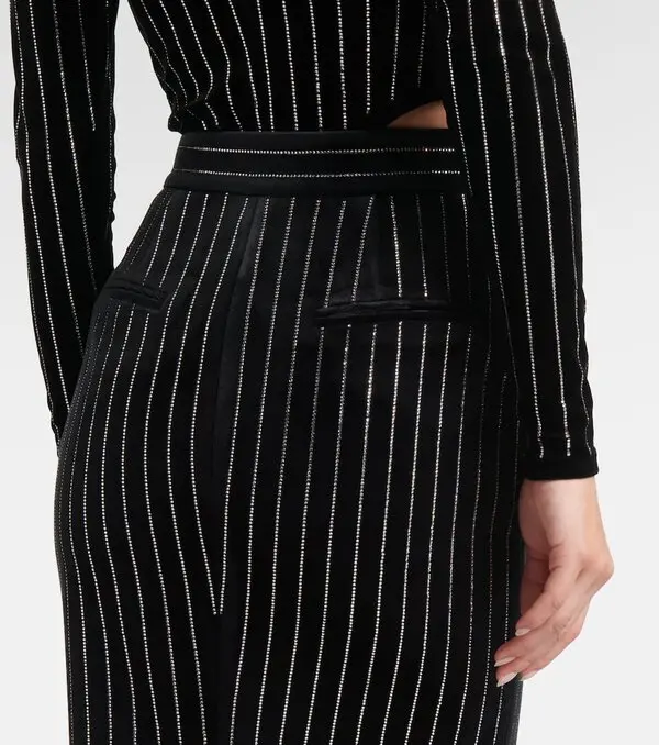 Alex Perry Column Embellished Pinstripe Velvet Maxi Skirt