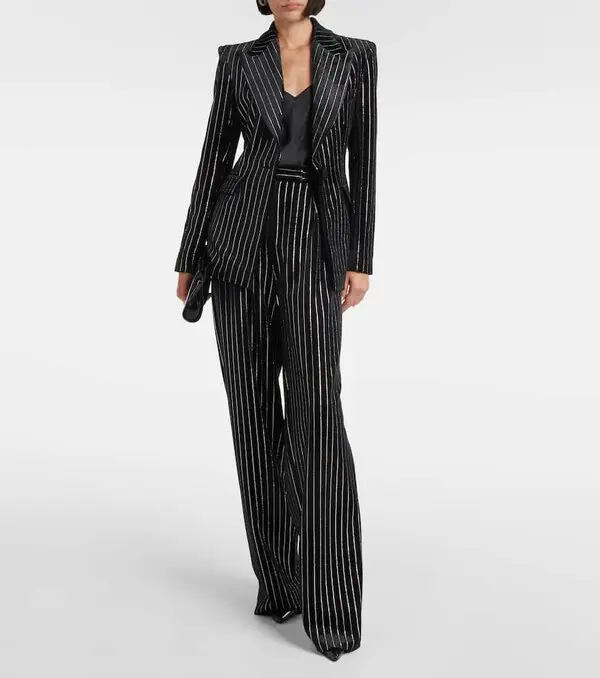 Alex Perry Embellished Velvet Straight Pants