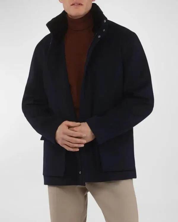 Gorski Loro Piana Wool Jacket With Shearling Collar