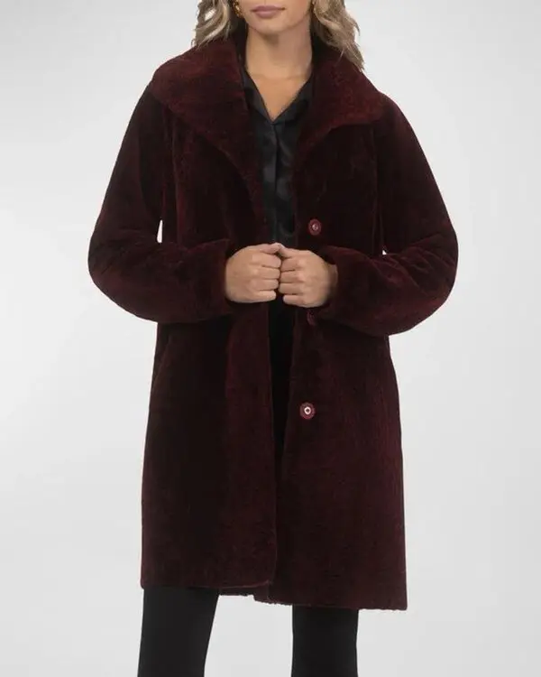 Gorski Textured Lamb Shearling Reversible Stroller Coat - Wine
