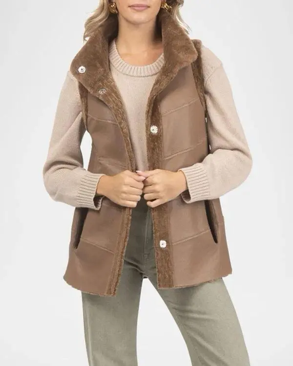 Gorski Reversible Lamb Shearling Vest - Gray