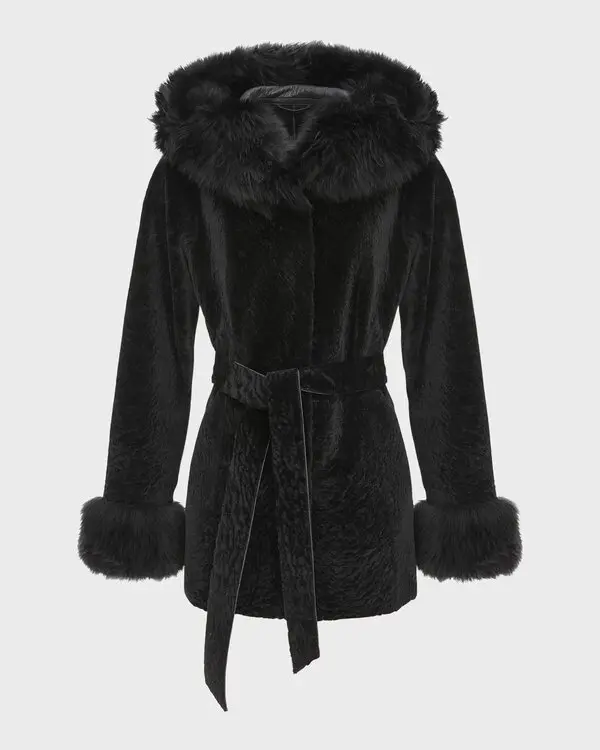 Gorski Belted Lamb Shearling Reversible Parka Black Editorialist