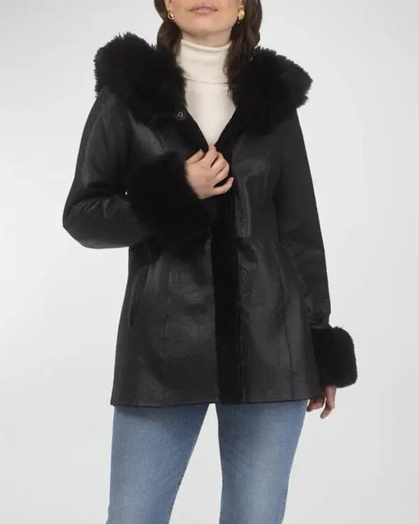 Gorski Belted Lamb Shearling Reversible Parka - Black