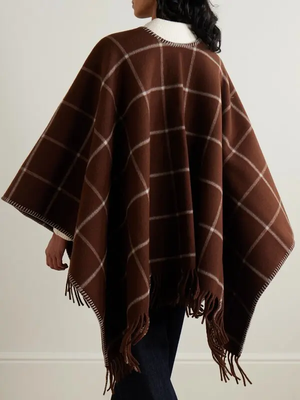 Purdey Welbeck Fringed Whipstitched-trimmed Checked Wool And Cashmere-blend Cape