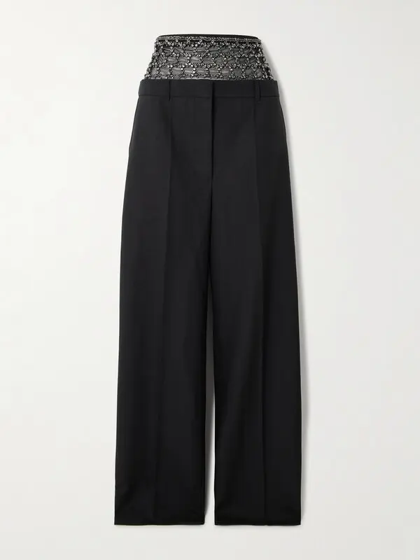 Stella McCartney Crystal-embellished Tulle Wide-leg Wool Trousers