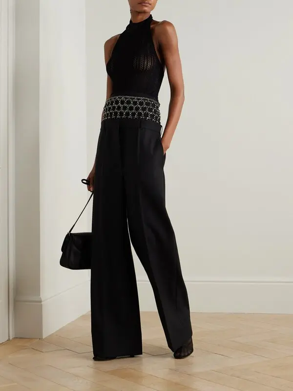 Stella McCartney Crystal-embellished Tulle Wide-leg Wool Trousers