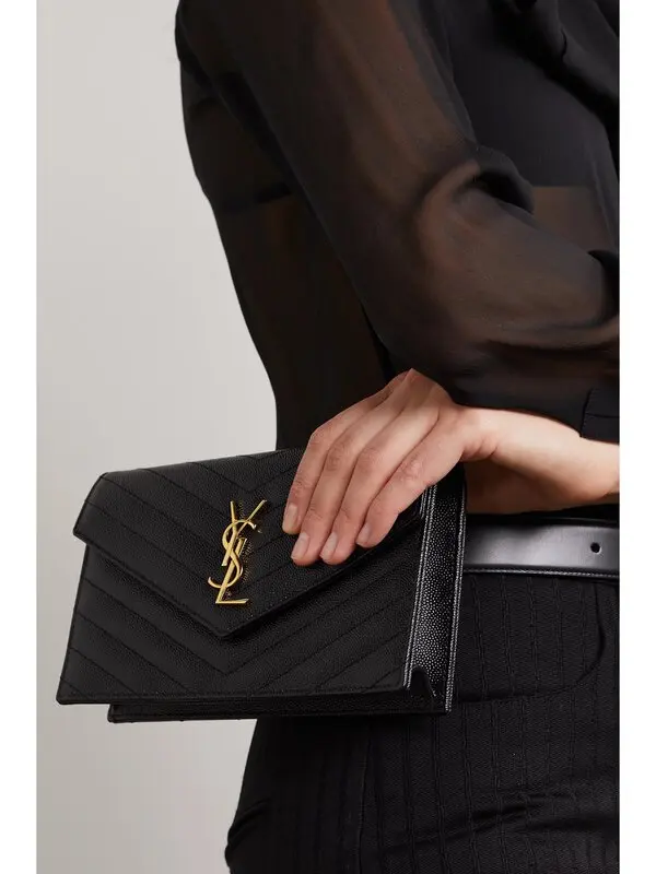 Saint Laurent Cassandre Matelassé Textured-leather Chain Wallet - Black