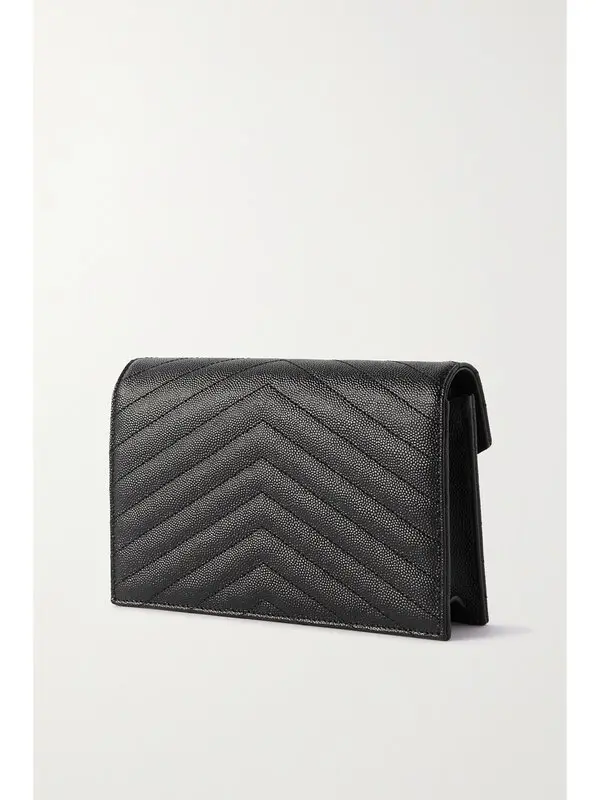 Saint Laurent Cassandre Matelassé Textured-leather Chain Wallet - Black