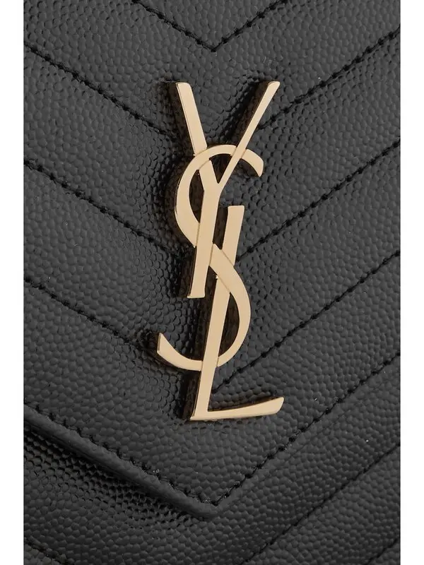 Saint Laurent Cassandre Matelassé Textured-leather Chain Wallet - Black