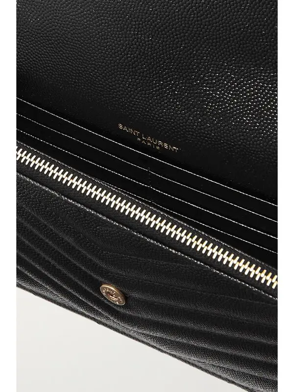Saint Laurent Cassandre Matelassé Textured-leather Chain Wallet - Black