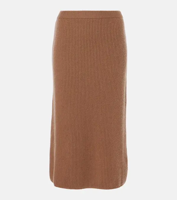 Max Mara Ribbed-knit Midi Skirt - Brown