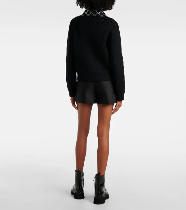 GUCCI グッチ タートルネックケーブルニットベスト 271700 X5069 ブラック M Knit wool turtleneck with embroidery in black | GUCCI® US