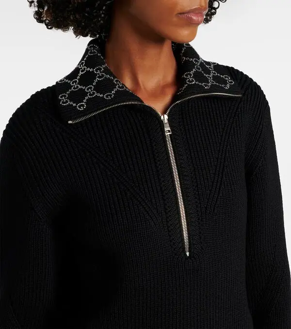 Gucci Wool-Blend Quarter Zip Sweater - Black | Editorialist