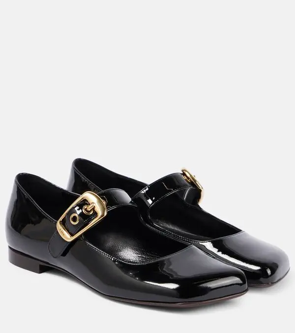 Chloé Polly Patent Leather Mary Jane Flats - Black