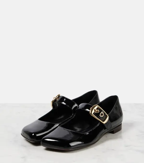 Chloé Polly Patent Leather Mary Jane Flats - Black