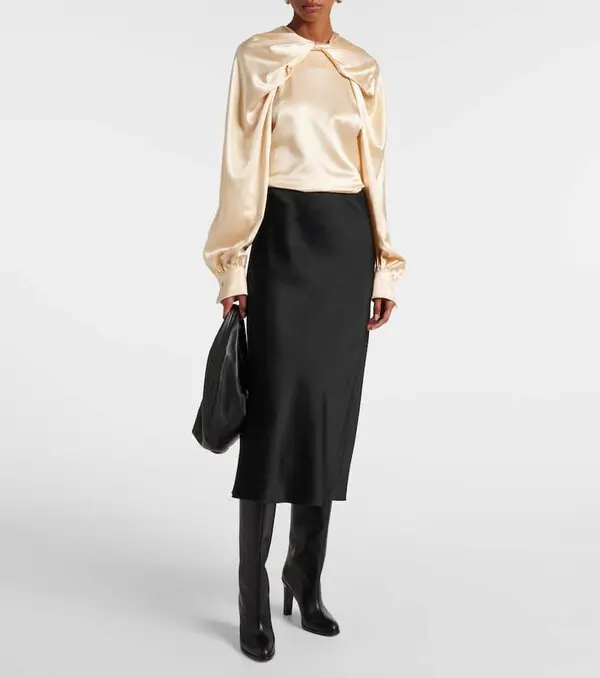 Max Mara Key Torchon Silk Satin Blouse - Neutrals