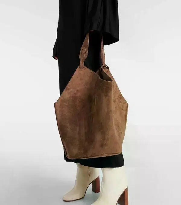 Khaite Lotus Medium Suede Tote Bag - Brown