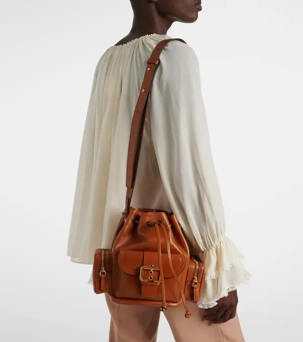 Chloé Leather Camera Bucket Bag - Brown