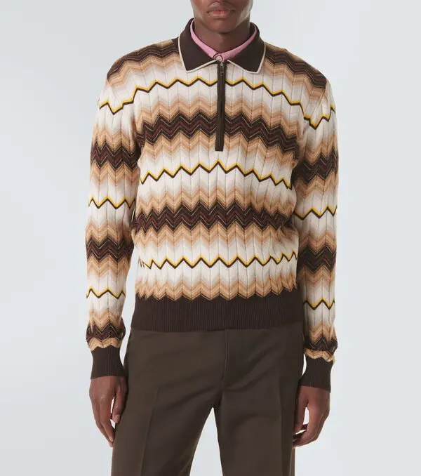 Missoni Zigzag Cotton And Wool Half-zip Sweater