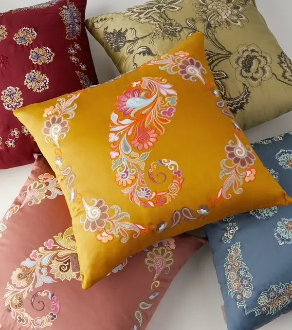 Etro Kentia Embroidered Cotton Cushion - Yellow
