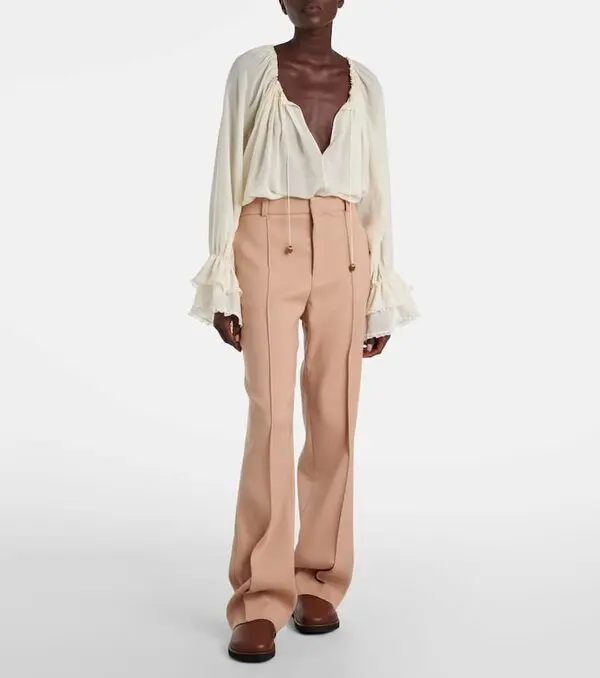Chloé High-rise Wool Straight Pants - Beige