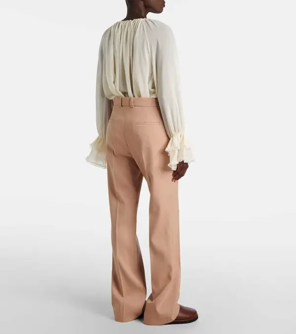 Chloé High-rise Wool Straight Pants - Beige