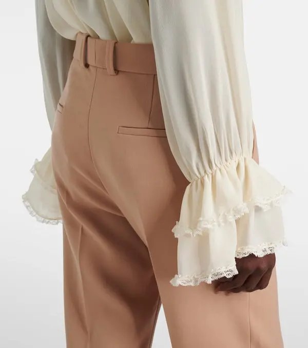 Chloé High-rise Wool Straight Pants - Beige