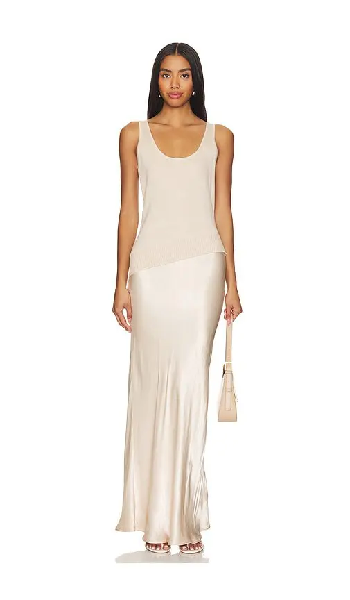 SOVERE Rhyme Combo Slip Knit Dress in Metallic Neutral - size XS