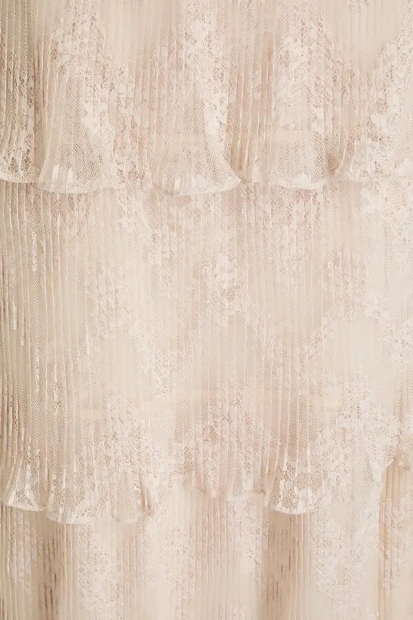 Zimmermann Tiered Pleated Lace Midi Skirt