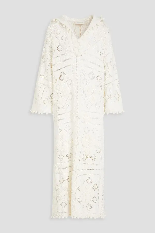 Zimmermann Crochetknit Cotton Hooded Kaftan - Off-white