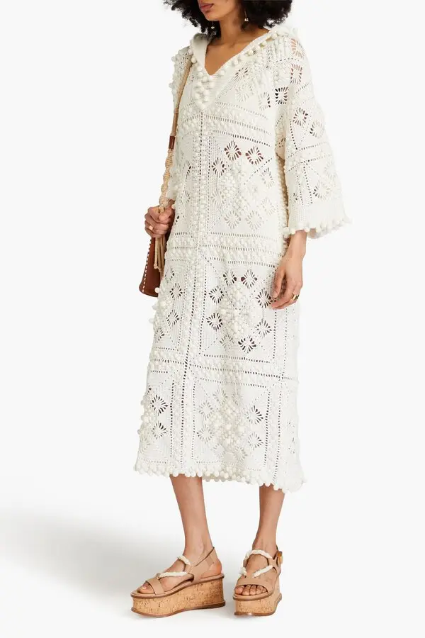 Zimmermann Crochetknit Cotton Hooded Kaftan