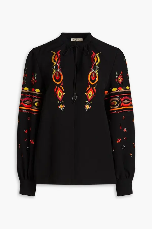 Emilio Pucci Embroidered Stretch-crepe Blouse