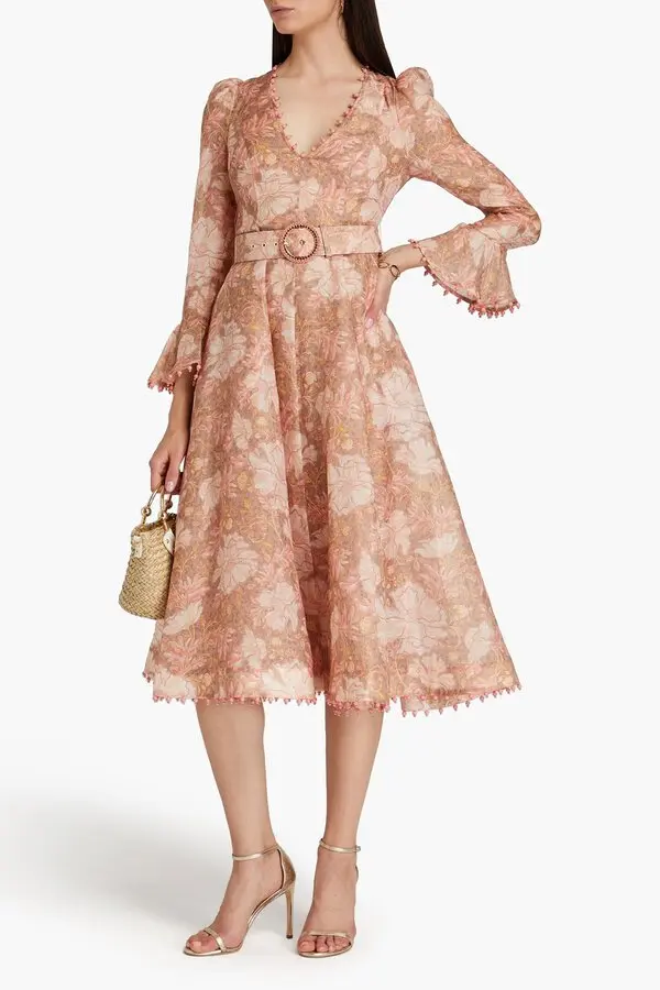 Zimmermann Embellished Floral Print Linen And Silk-blend Midi Dress
