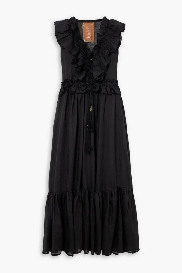 Yvonne S Marie Antoinette Ruffled Linen Maxi Dress In Black - 85% Off |  Editorialist