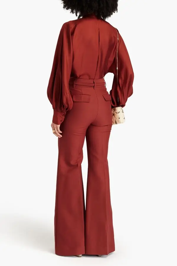 Zimmermann Belted Flared Wool-blend Pants