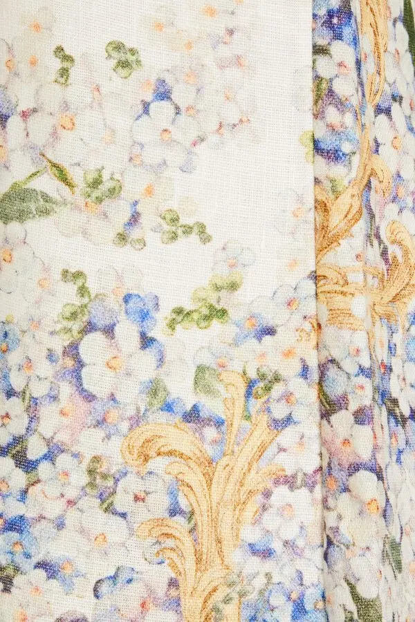 Zimmermann Floral-print Kick-flare Linen Pants With Belt