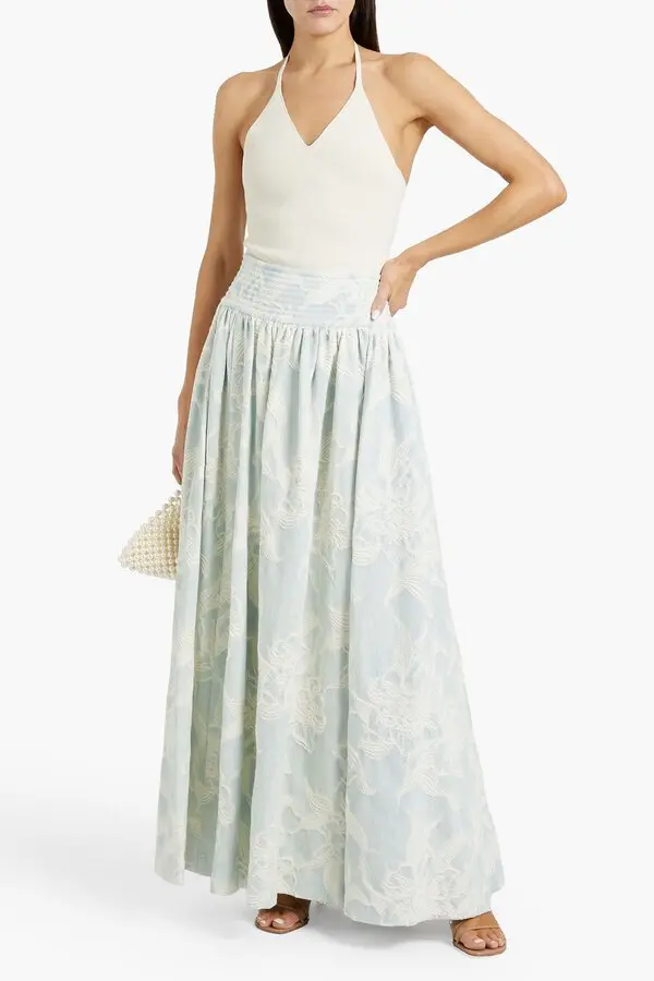 Zimmermann Denim Floral-jacquard Maxi Skirt