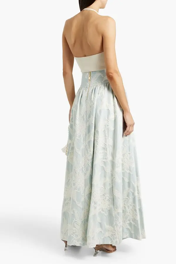 Zimmermann Denim Floral-jacquard Maxi Skirt