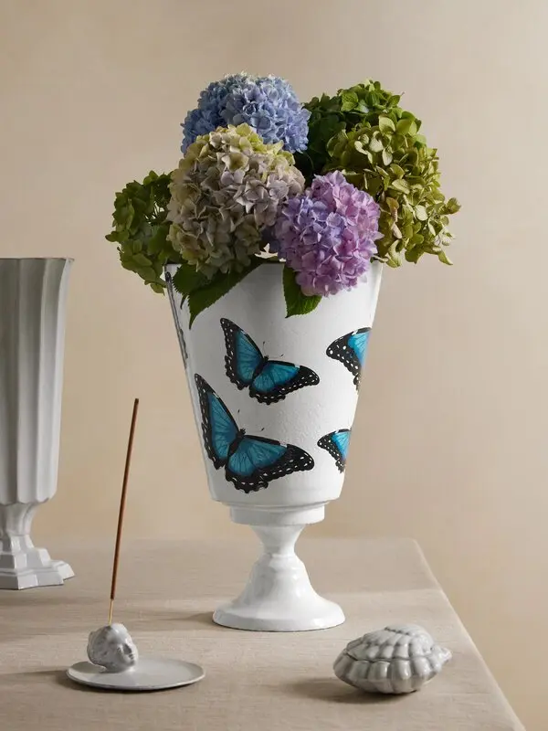 ASTIER DE VILLATTE John Derian Blue Butterflies Printed Ceramic Vase