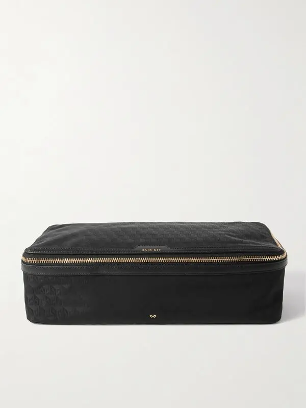 ANYA HINDMARCH Leather-trimmed Nylon-jacquard Hair Kit - Black