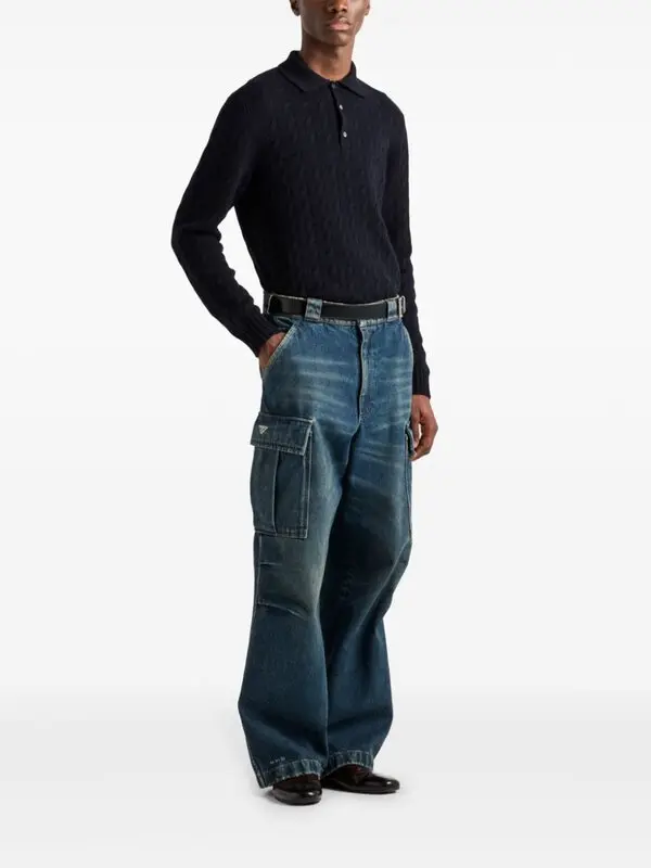 Prada Cable-knit Polo Sweater - Blue