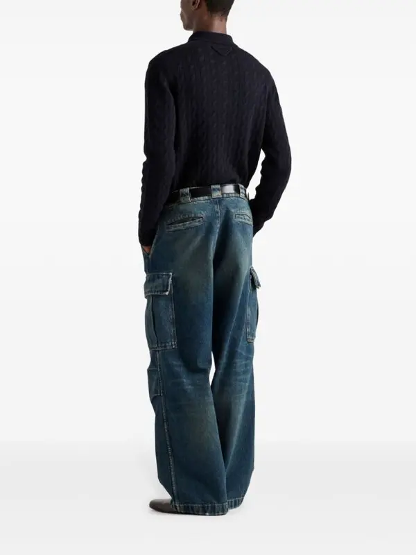 Prada Cable-knit Polo Sweater - Blue