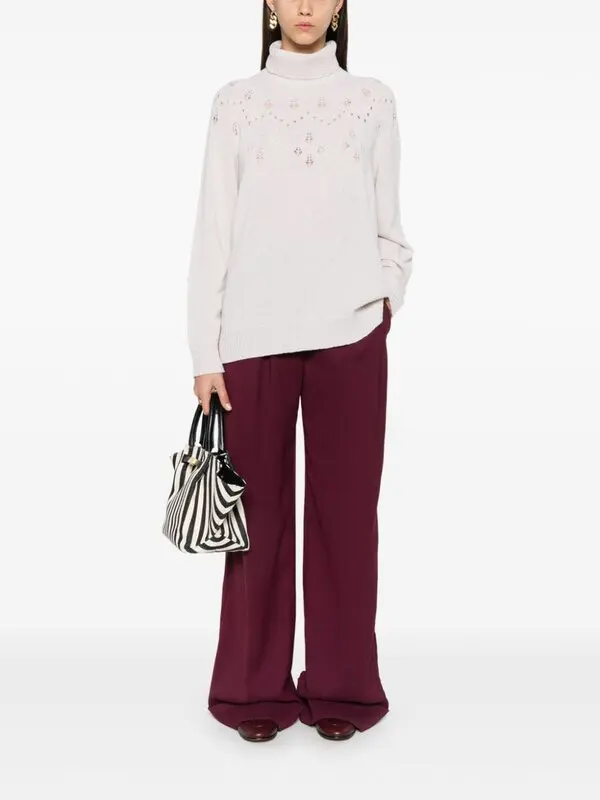 TWINSET Roll Neck Lurex Jumper - White