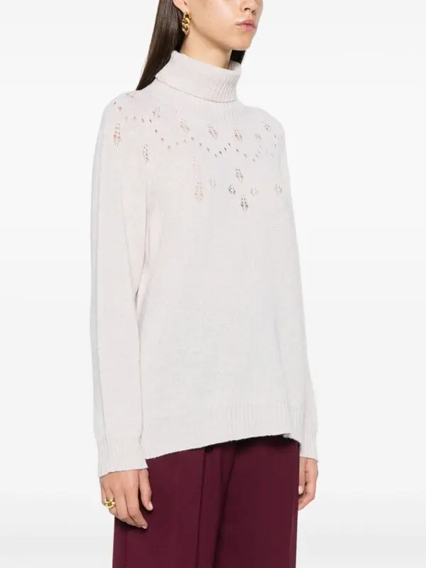 TWINSET Roll Neck Lurex Jumper - White