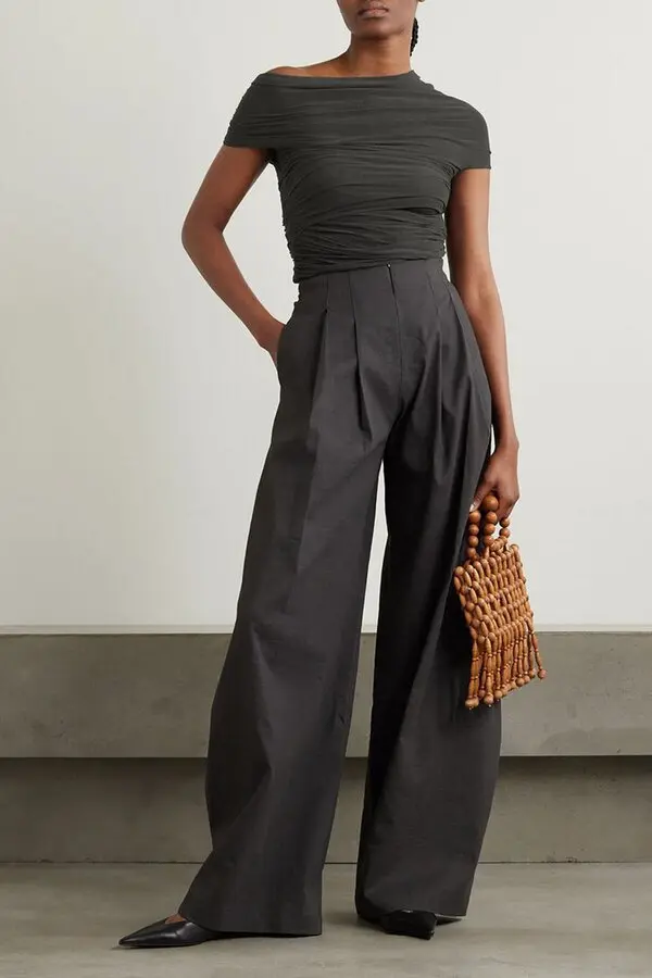 CORTANA Zaida Cropped Ruched Silkblend Tulle Top