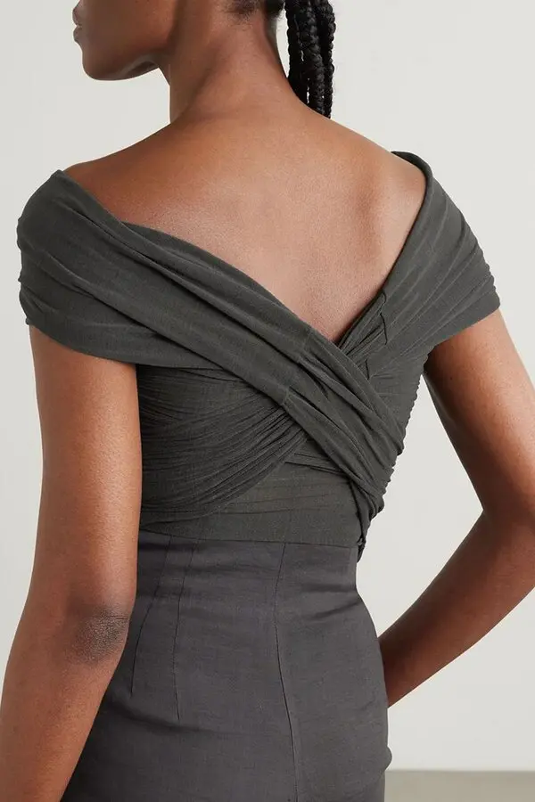 CORTANA Zaida Cropped Ruched Silkblend Tulle Top