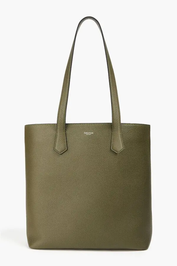 SERAPIAN North South Pebbled Leather Tote - Army Green