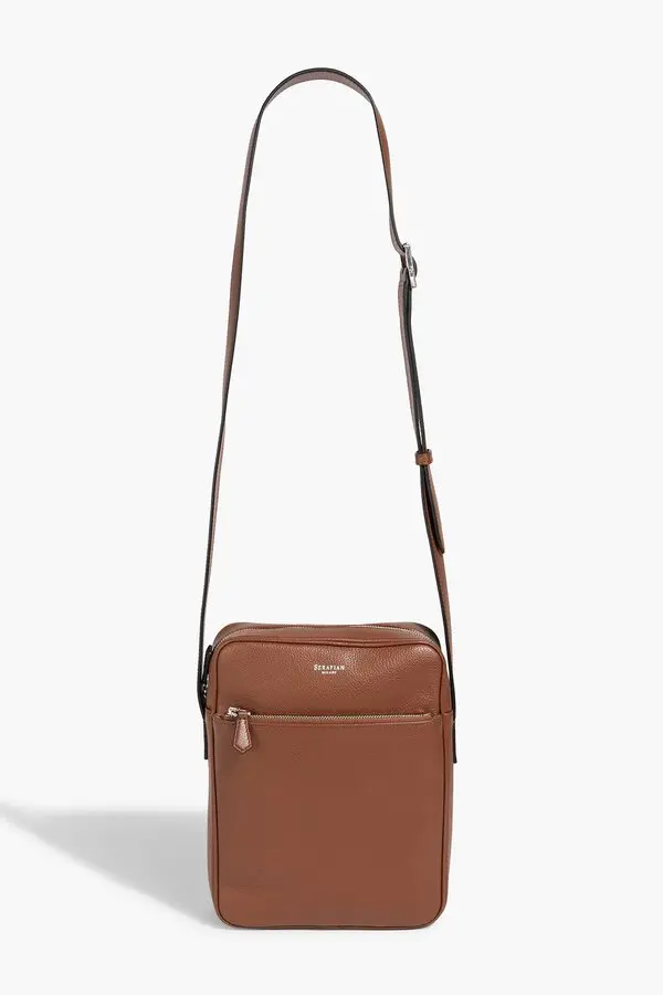 SERAPIAN North South Pebbled Leather Messenger Bag - Brown