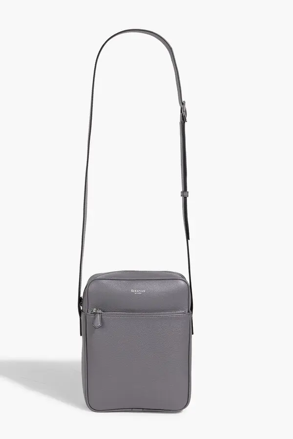 SERAPIAN North South Pebbled-leather Messenger Bag - Gray