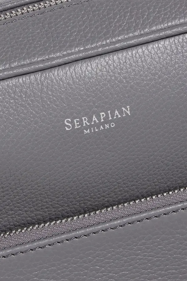 SERAPIAN North South Pebbled-leather Messenger Bag - Gray